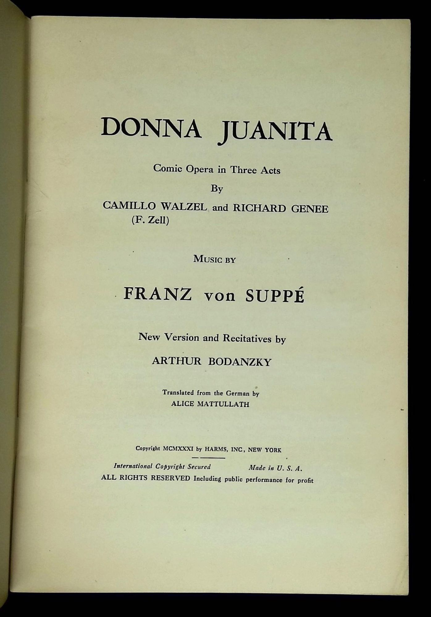 Donna Juanita: Comic Opera in Three Acts Metropolitan Opera House Grand ...