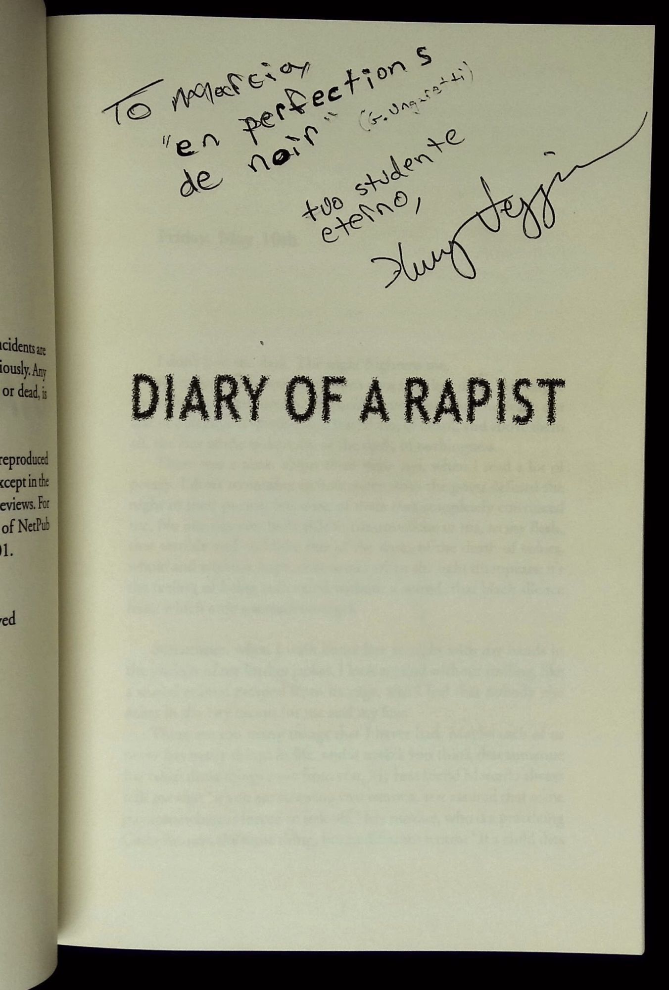 Diary of a Rapist Inscribed by translator Veggian! | Anna Maria ...