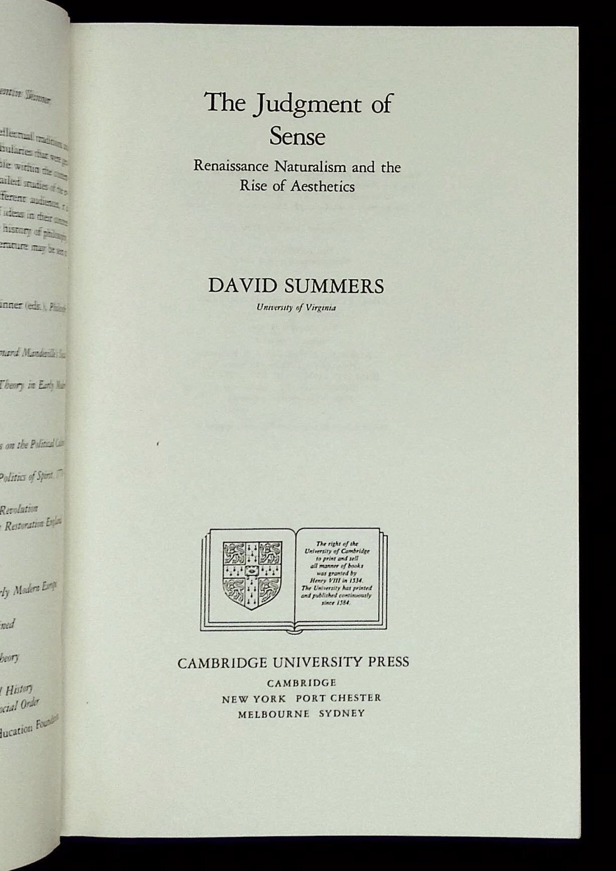 The Judgment of Sense: Renaissance Naturalism and the Rise of ...