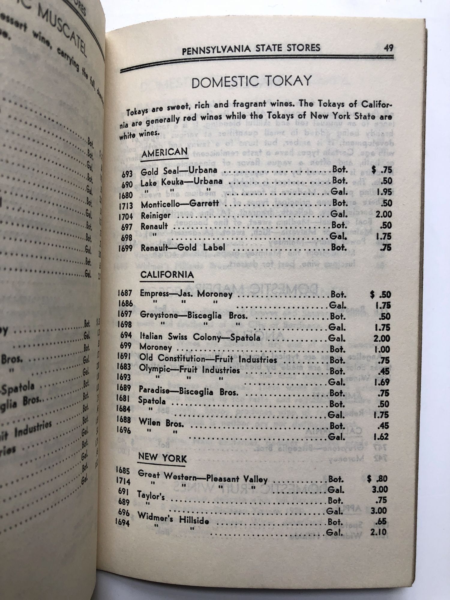 State Store, Pennsylvania Liquor Control Board 1938 Price List No. 14 ...