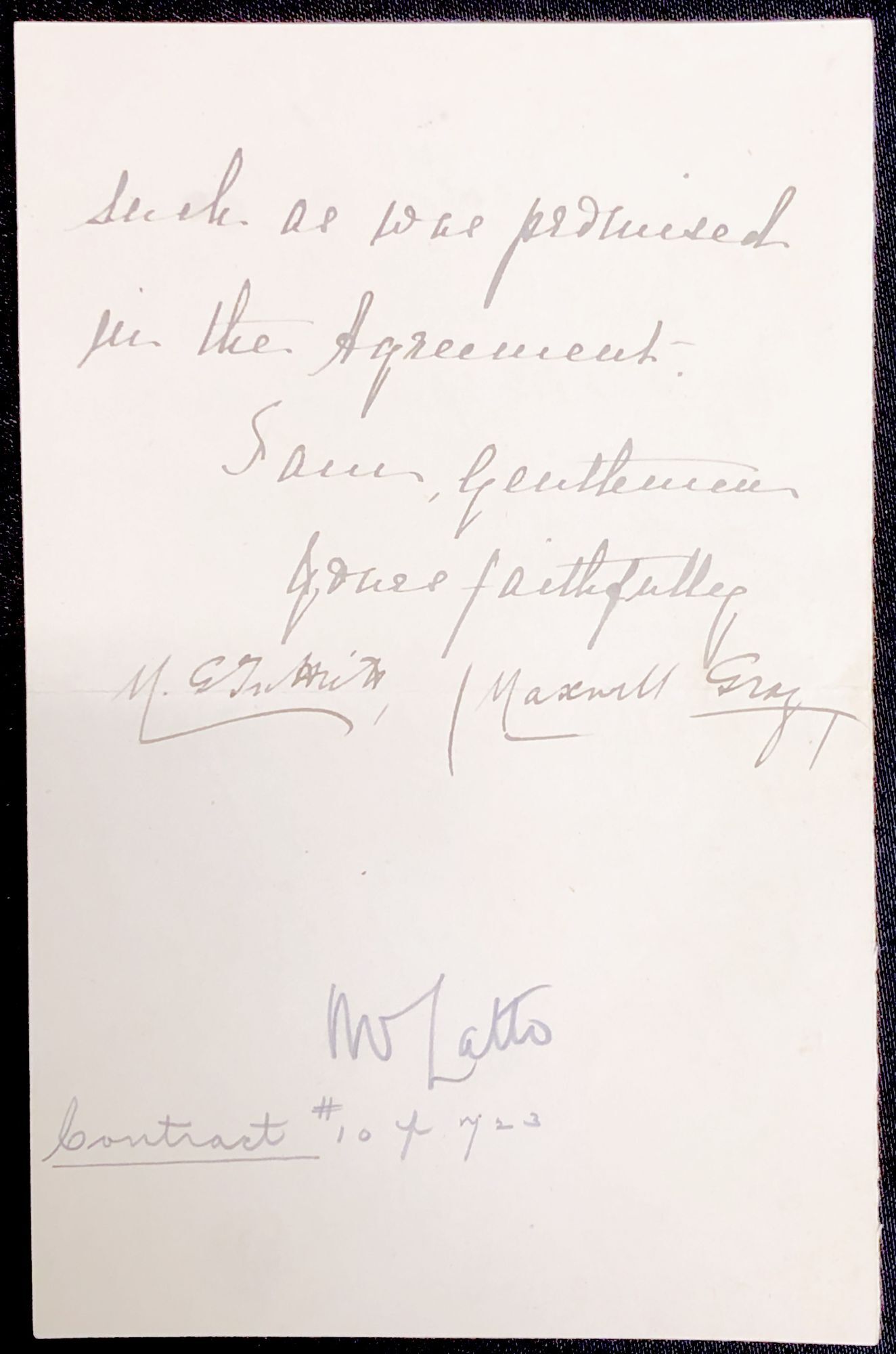 1898 handwritten note to her American publisher, acknowledging receipt ...