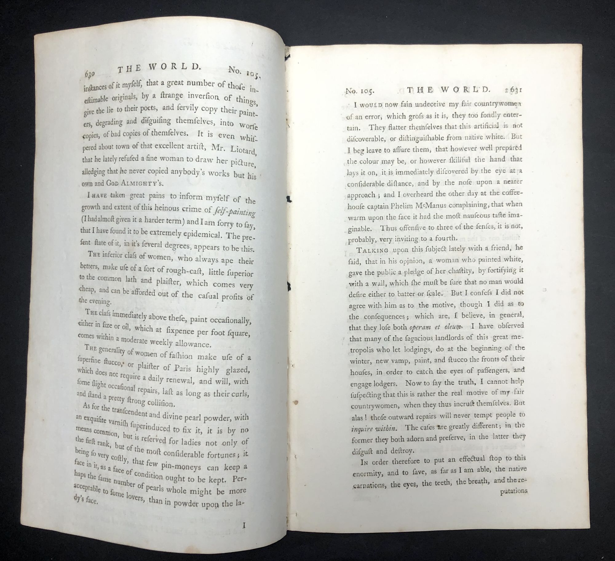 The World, number CV, January 2, 1755: Against women wearing makeup or ...